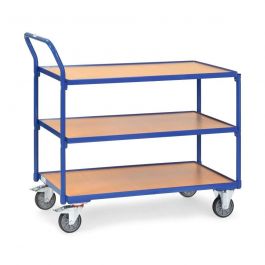 Lichte tafelwagen 300 kg met 3 houten etages en opstaande duwbeugel ...