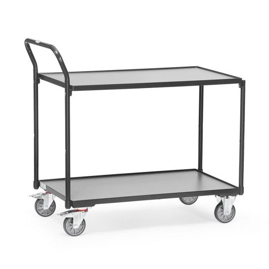 Lichte tafelwagen 300 kg met 2 houten etages en opstaande duwbeugel ...