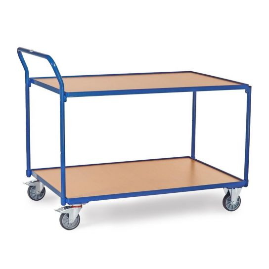 Lichte tafelwagen 300 kg met 2 houten etages en opstaande duwbeugel ...