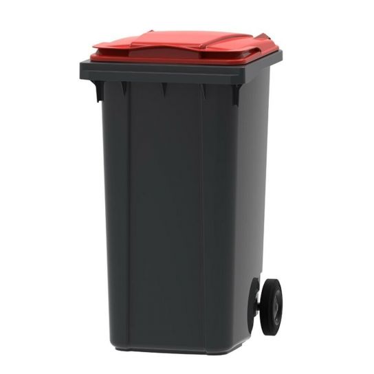 Afvalcontainer, mobiele rolcontainer 240 liter grijs rood | Bestel ...