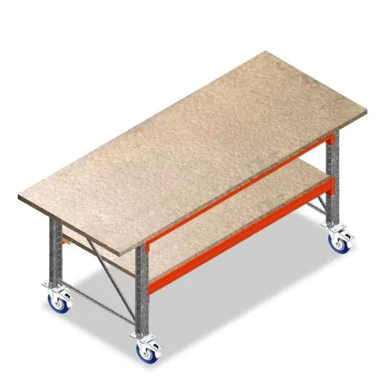Dubbellaags inpaktafel, paktafel op wielen 2680x1100x940 mm (lxdxh ...
